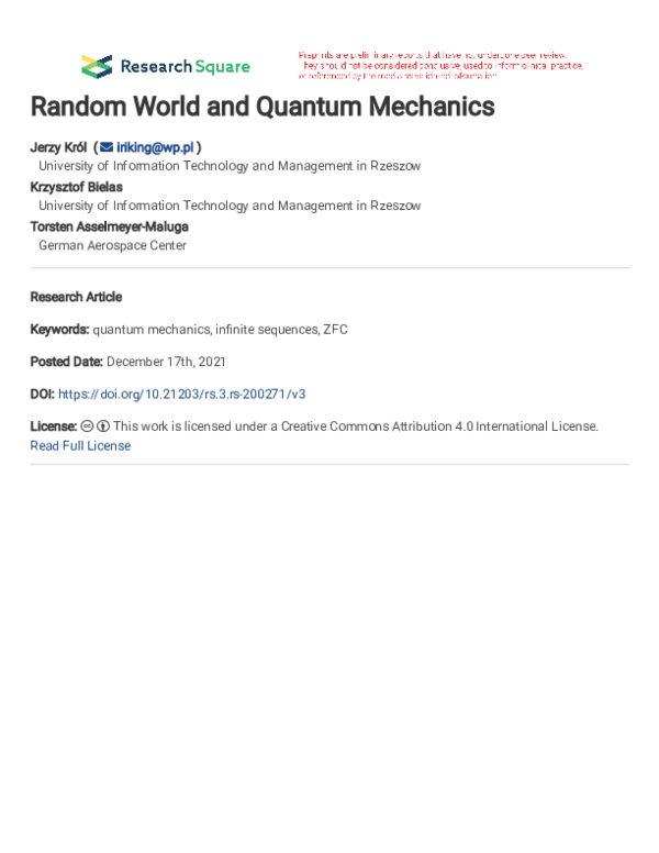 (PDF) Random World and Quantum Mechanics
