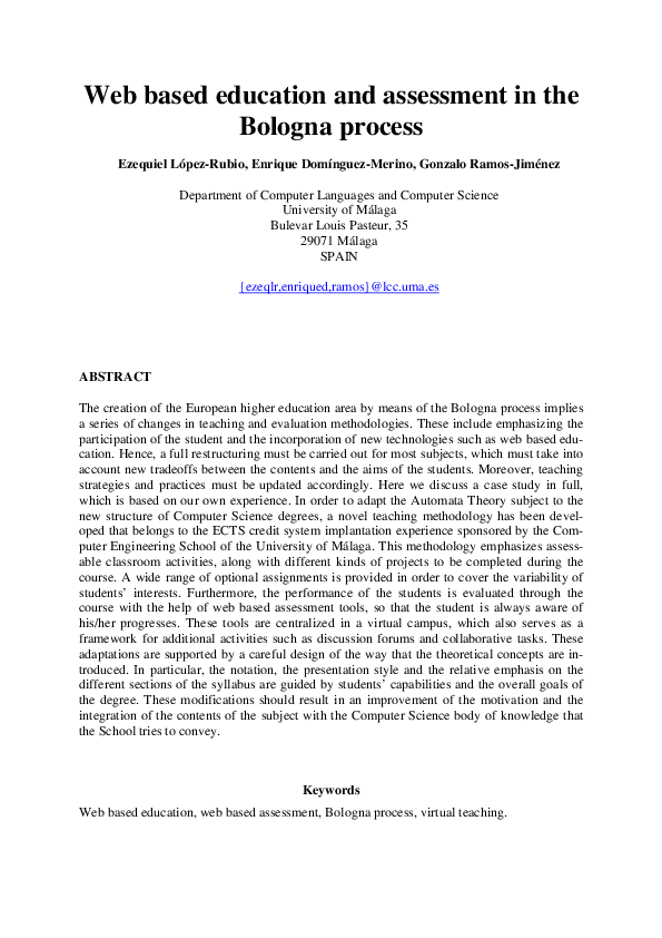 (PDF) Web based education and assessment in the Bologna process