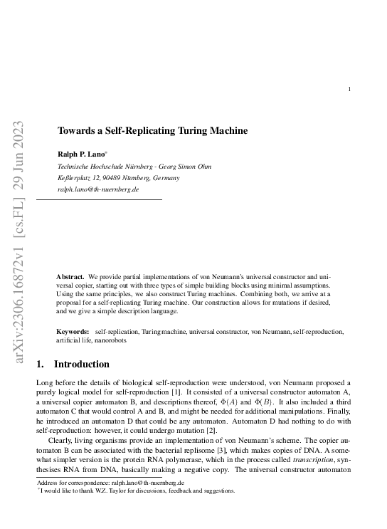 (PDF) Towards a Self-Replicating Turing Machine