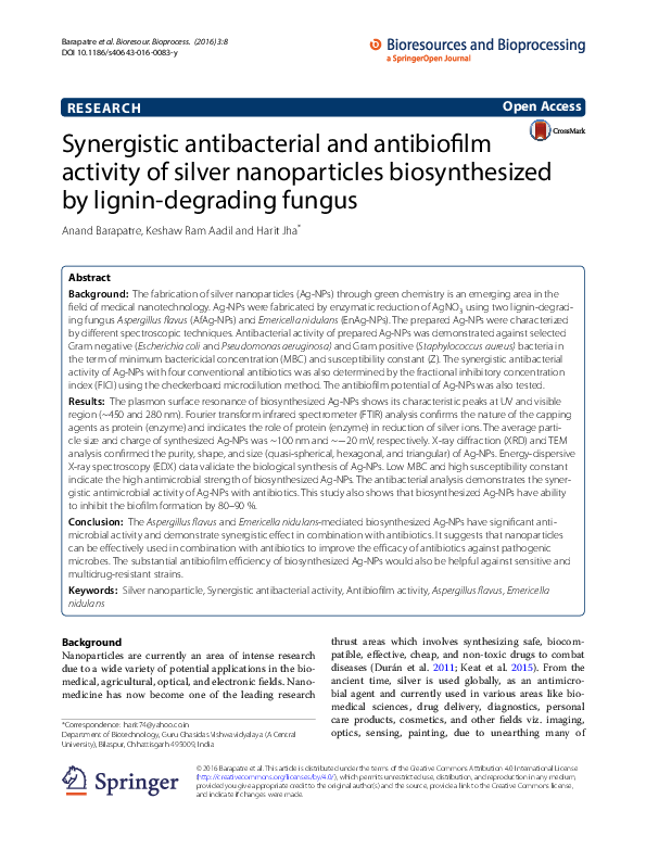 (PDF) Synergistic antibacterial and antibiofilm activity of silver nanoparticles biosynthesized ...