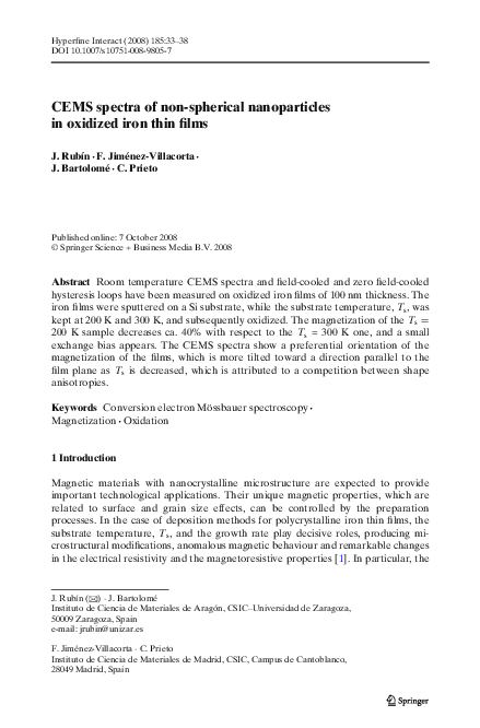 (PDF) CEMS spectra of non-spherical nanoparticles in oxidized iron thin ...