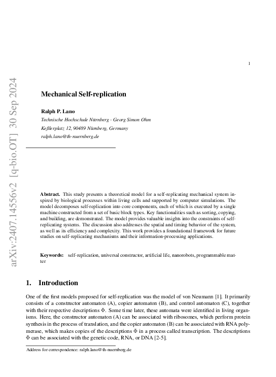 (PDF) Mechanical Self-replication