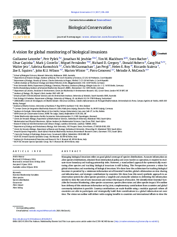 (PDF) A vision for global monitoring of biological invasions