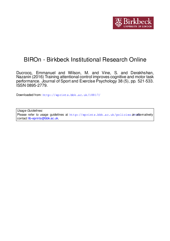 (PDF) Training Attentional Control Improves Cognitive and Motor Task Performance