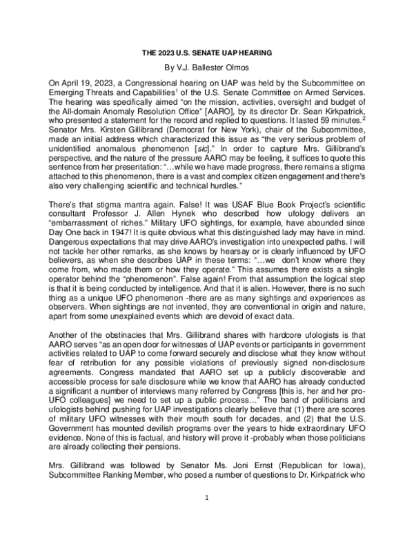 (PDF) The 2023 U.S. Senate UAP Hearing