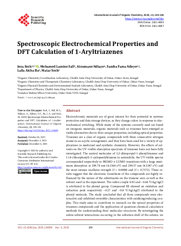 (PDF) Spectroscopic Electrochemical Properties and Dft Calculation of 1 ...