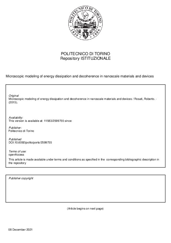 (PDF) Microscopic modeling of energy dissipation and decoherence in ...