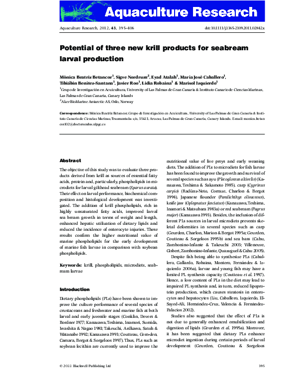 (PDF) Potential of three new krill products for seabream larval production