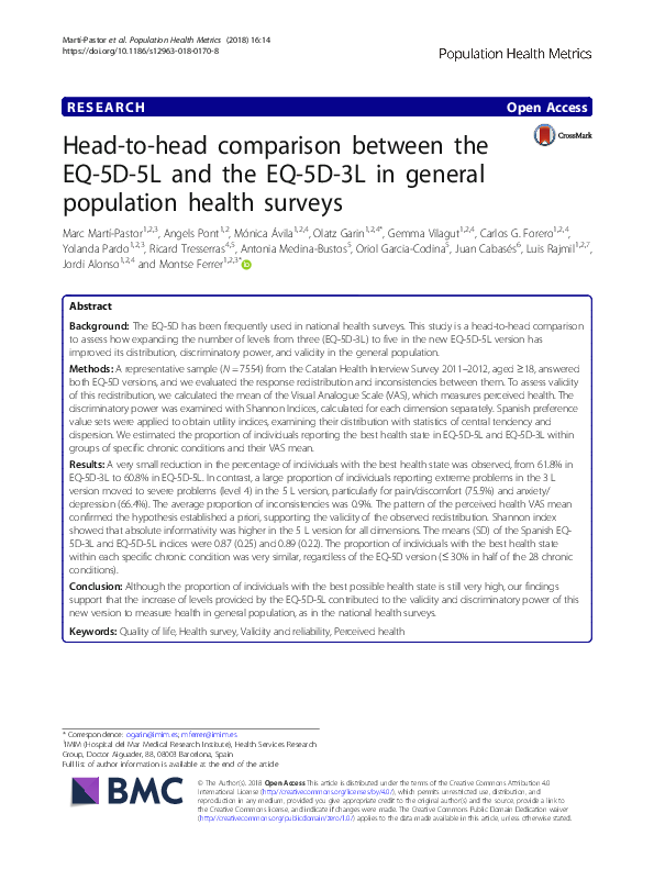 (PDF) Head-to-head comparison between the EQ-5D-5L and the EQ-5D-3L in ...
