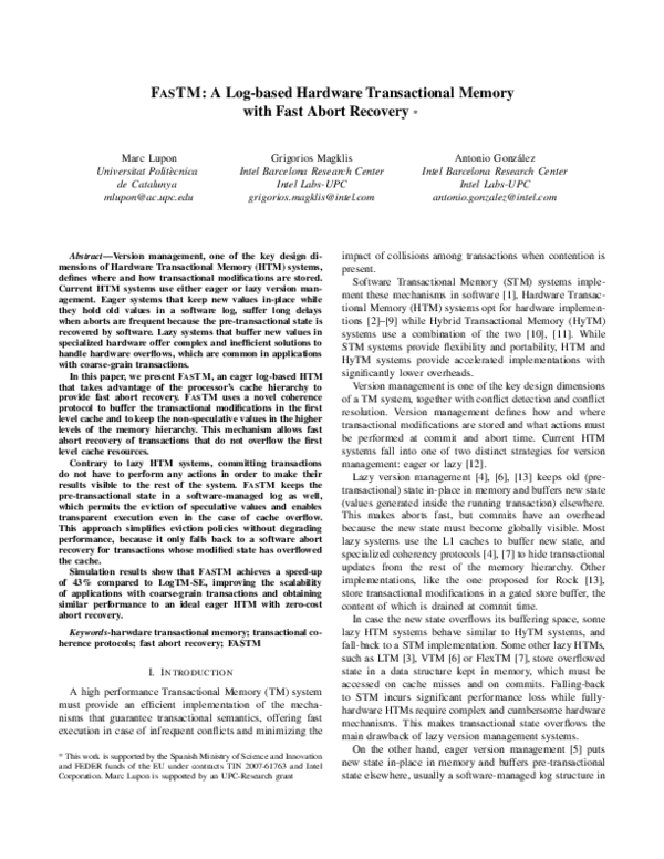 (PDF) FASTM: A Log-based Hardware Transactional Memory with Fast Abort Recovery
