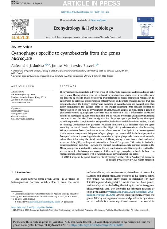(PDF) Cyanophages specific to cyanobacteria from the genus Microcystis