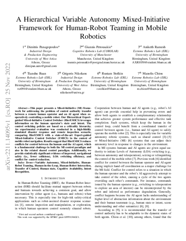 (PDF) A Hierarchical Variable Autonomy Mixed-Initiative Framework for Human-Robot Teaming in ...