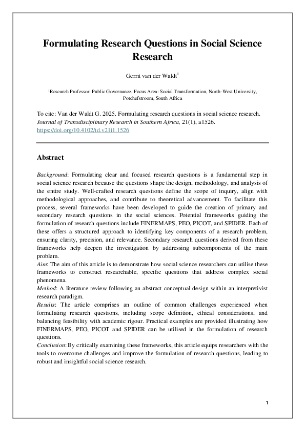 (PDF) Formulating Research Questions in Social Science Research