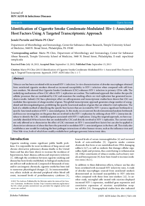 (PDF) Identification of Cigarette Smoke Condensate-Modulated Hiv-1 ...