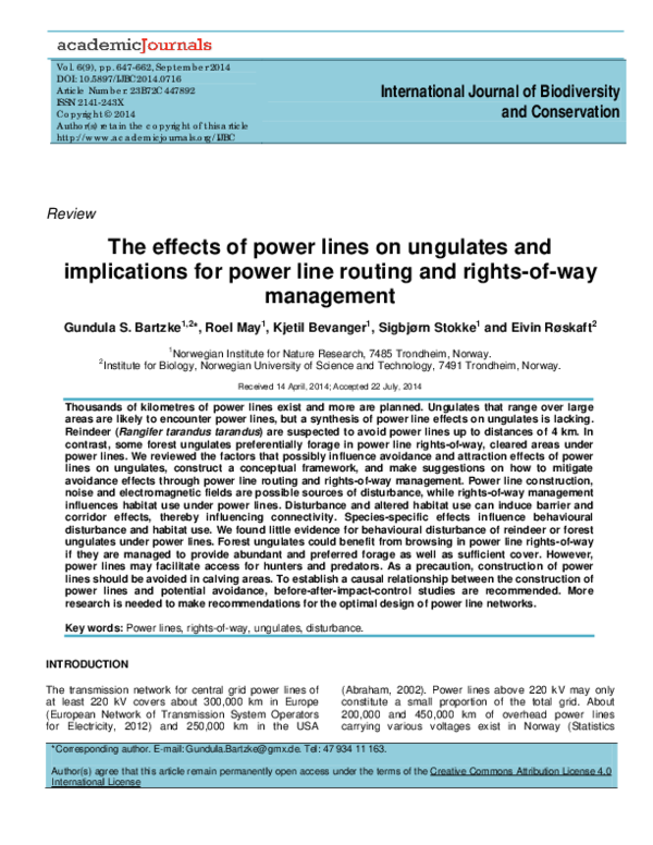 (PDF) The effects of power lines on ungulates and implications for ...