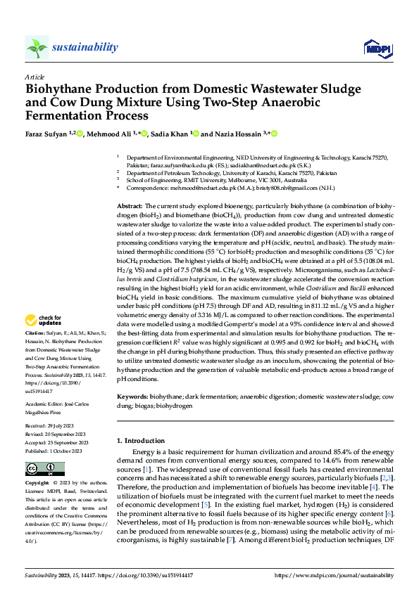 (PDF) Biohythane Production from Domestic Wastewater Sludge and Cow ...