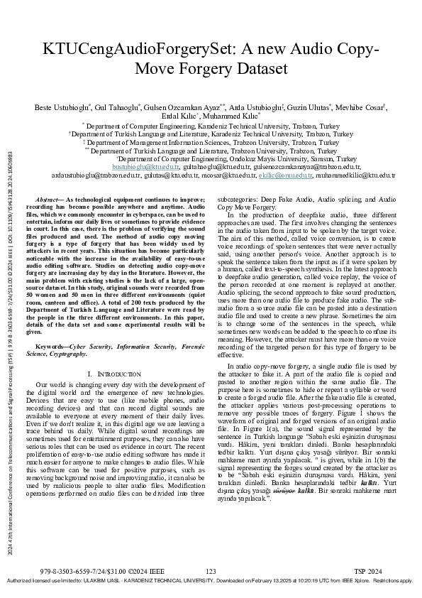 (PDF) KTUCengAudioForgerySet: A new Audio Copy-Move Forgery Dataset