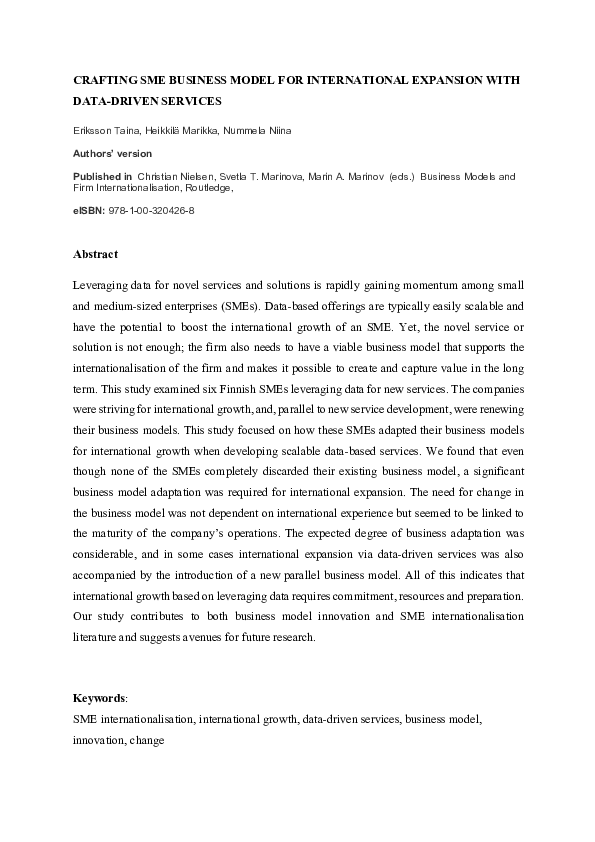 (PDF) CRAFTING SME BUSINESS MODEL FOR INTERNATIONAL EXPANSION WITH DATA ...