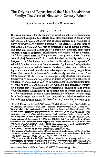 (PDF) The Origins and Expansion of the Male Breadwinner Family: The ...