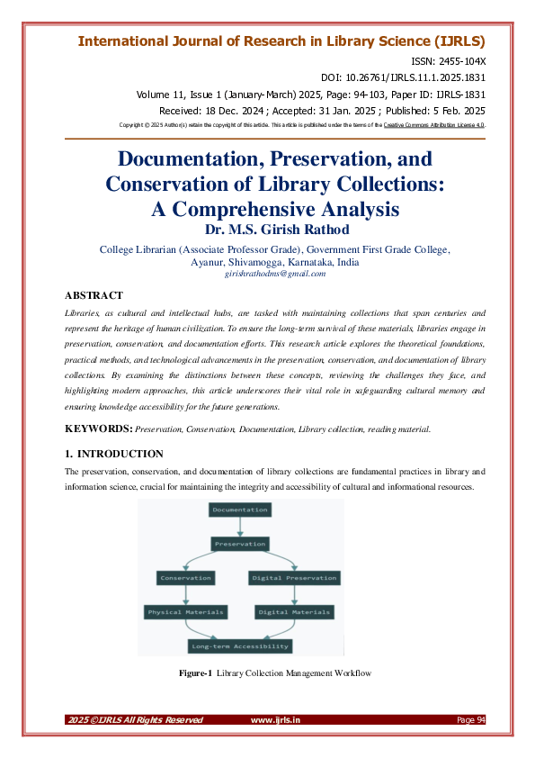 (PDF) Documentation, Preservation, and Conservation of Library ...