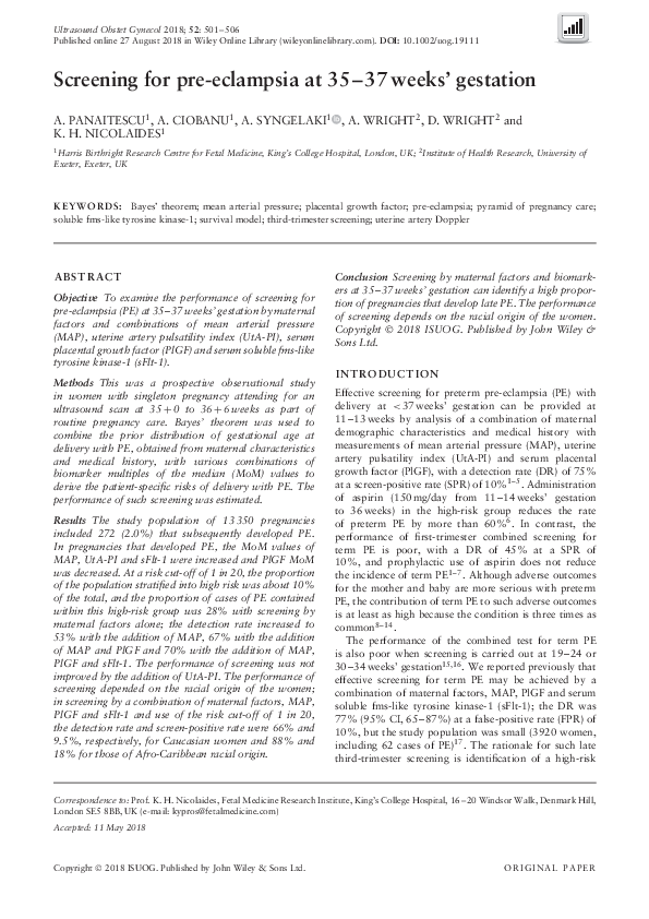 (PDF) Screening for pre-eclampsia at 35-37 weeks' gestation