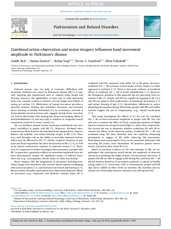 (PDF) Combined action observation and motor imagery in virtual reality. On watching and ...