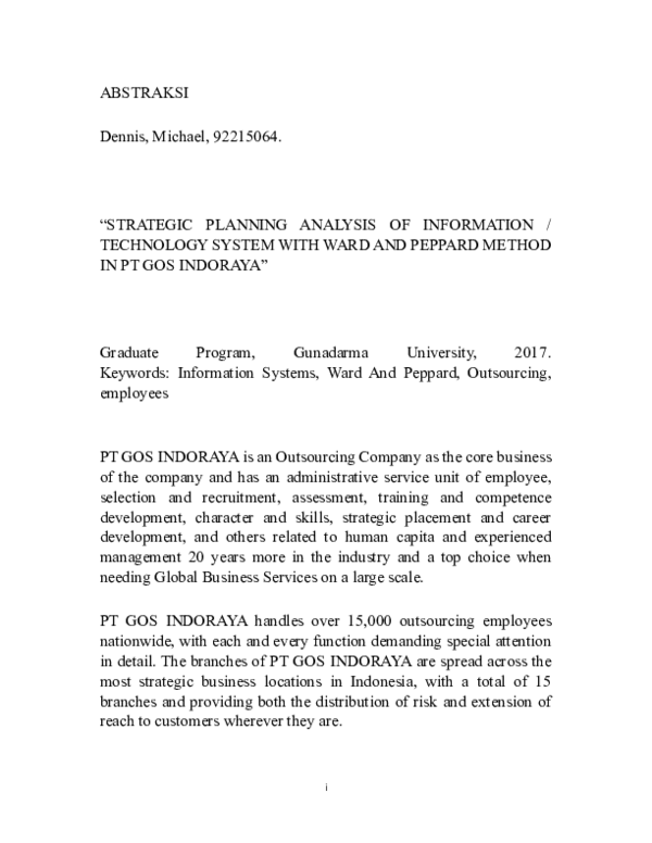 (PDF) STRATEGIC PLANNING ANALYSIS OF INFORMATION / TECHNOLOGY SYSTEM ...