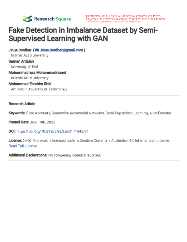 Pdf Fake Detection In Imbalance Dataset By Semi Supervised Learning