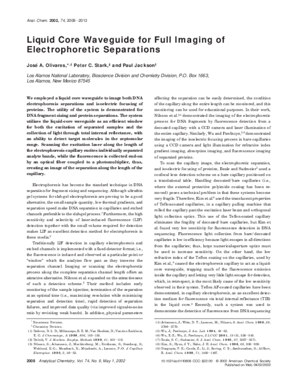 (PDF) Liquid Core Waveguide for Full Imaging of Electrophoretic Separations
