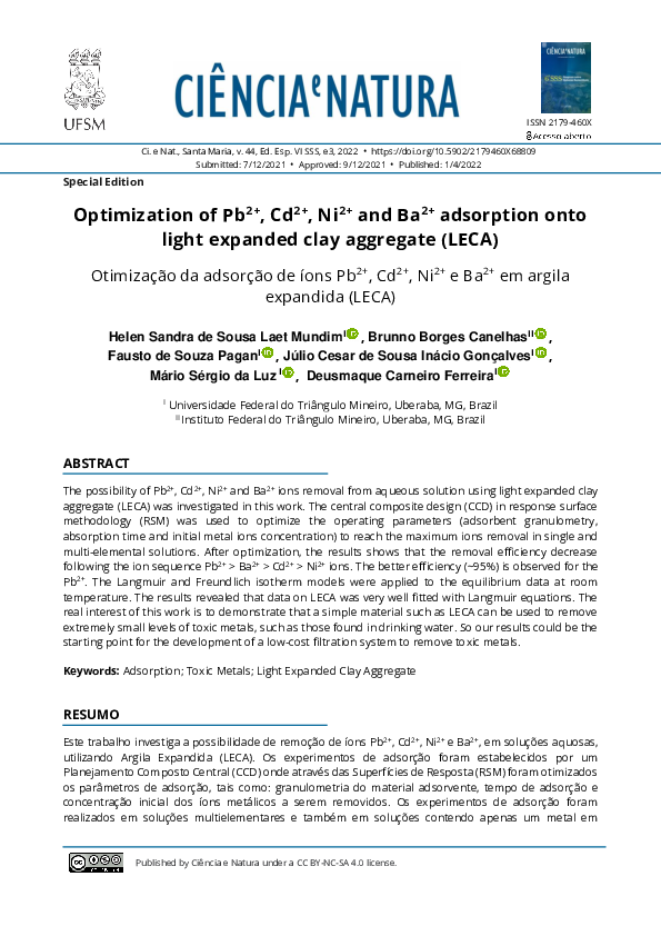 (PDF) Optimization of Pb2+, Cd2+, Ni2+ and Ba2+ adsorption onto light ...