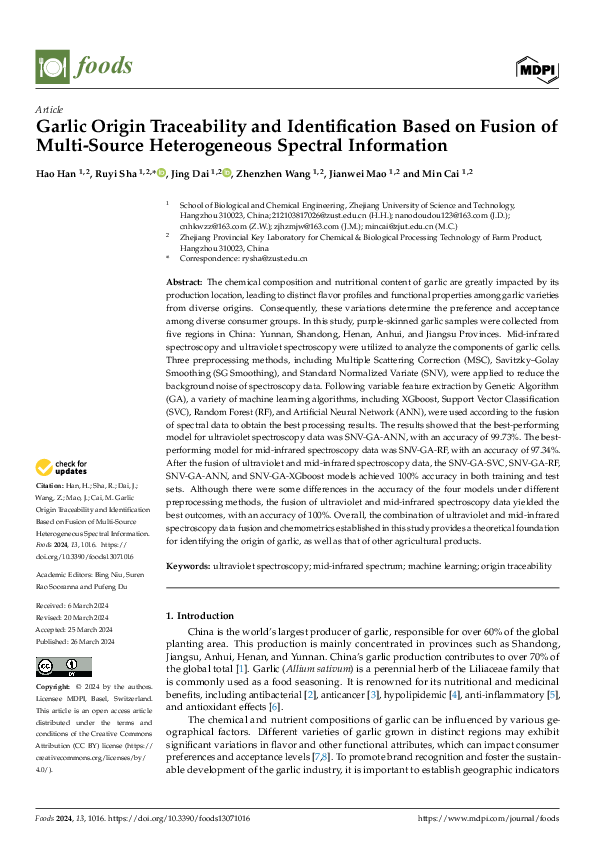 (PDF) Garlic Origin Traceability and Identification Based on Fusion of ...