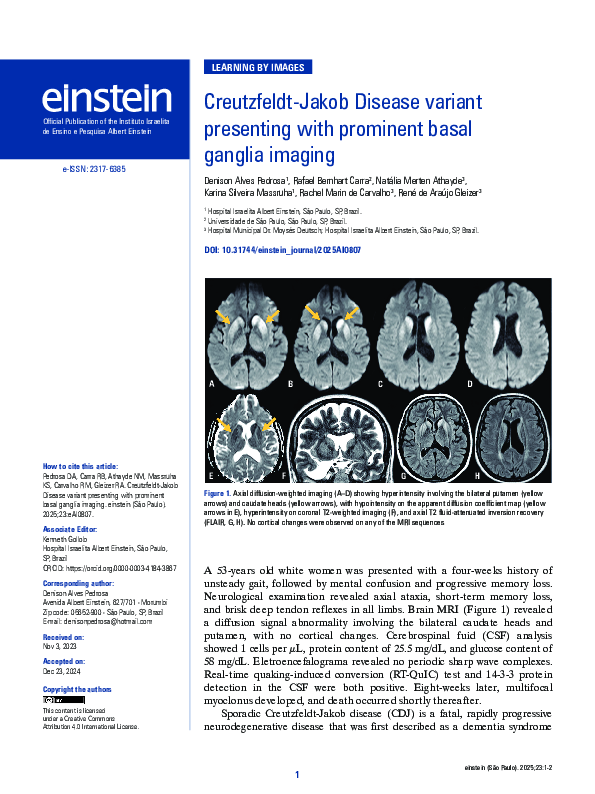(PDF) Creutzfeldt-Jakob Disease variant presenting with prominent basal ...