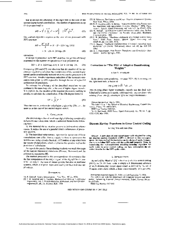(PDF) Discrete Hartley transform in error control coding