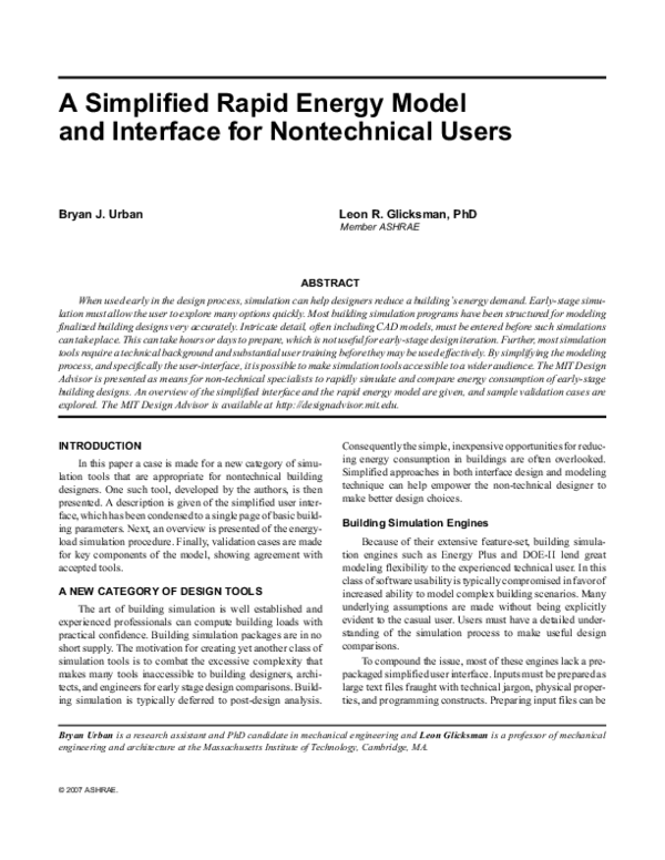 (PDF) A Simplified Rapid Energy Model and Interface for Nontechnical Users