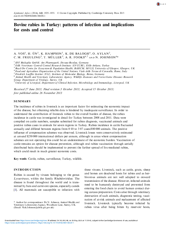 (PDF) Bovine rabies in Turkey: patterns of infection and implications ...