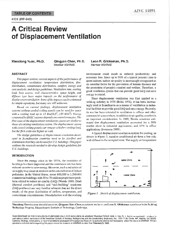 (PDF) A critical review of displacement ventilation