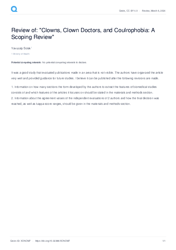 (PDF) Review of: "Clowns, Clown Doctors, and Coulrophobia: A Scoping Review