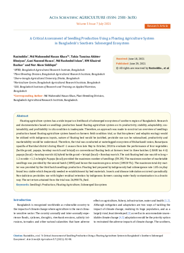 (PDF) A Critical Assessment of Seedling Production Using a Floating ...