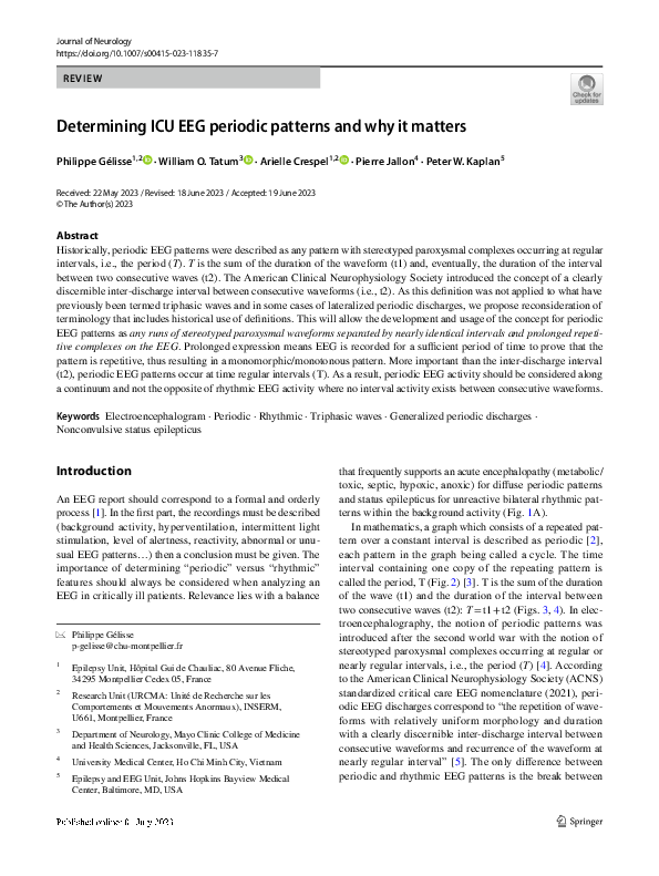 (PDF) Determining ICU EEG periodic patterns and why it matters