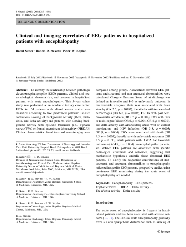 (PDF) Clinical and imaging correlates of EEG patterns in hospitalized ...