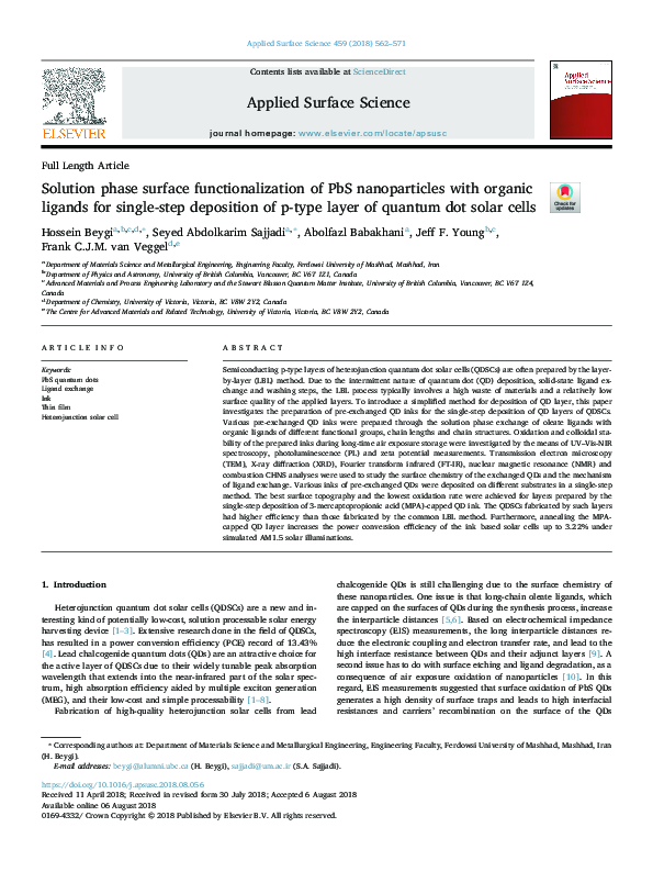 (PDF) Solution phase surface functionalization of PbS nanoparticles ...