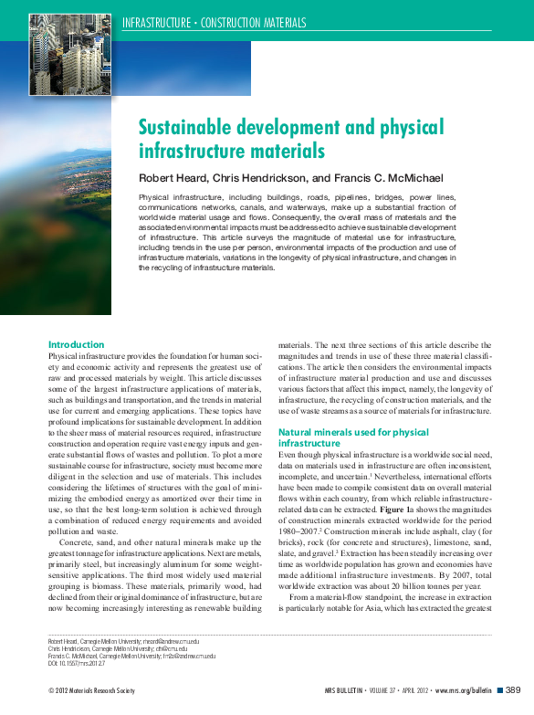 (PDF) Sustainable development and physical infrastructure materials