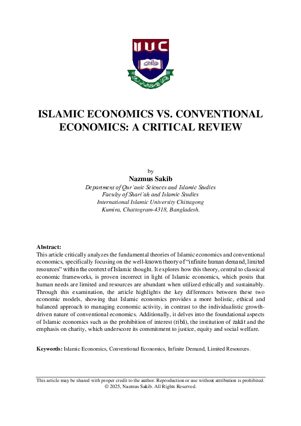 (PDF) Islamic Economics VS. Conventional Economics: A Critical Review