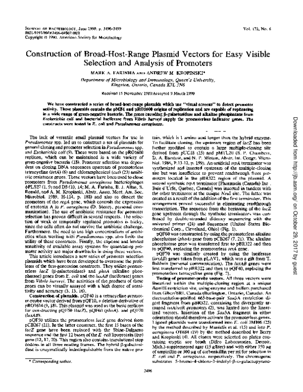 (PDF) Construction of broad-host-range plasmid vectors for easy visible selection and analysis ...