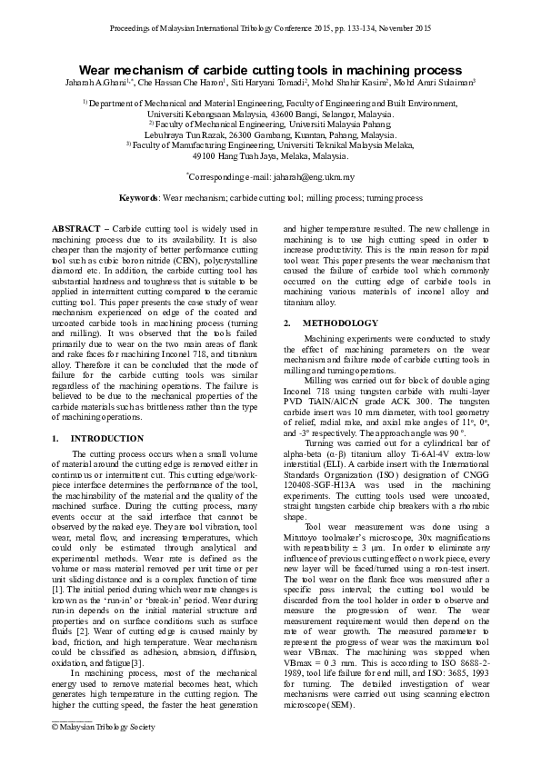 (PDF) Wear mechanism of carbide cutting tools in machining process