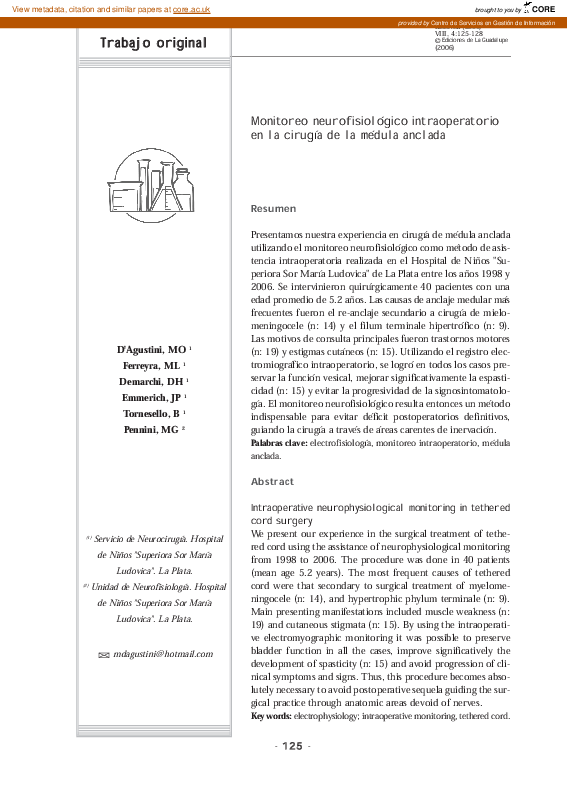 (PDF) Monitoreo neurofisiológico intraoperatorio en la cirugía de la ...