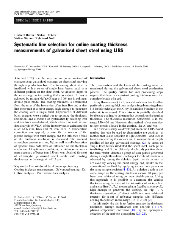 (PDF) Systematic line selection for online coating thickness ...