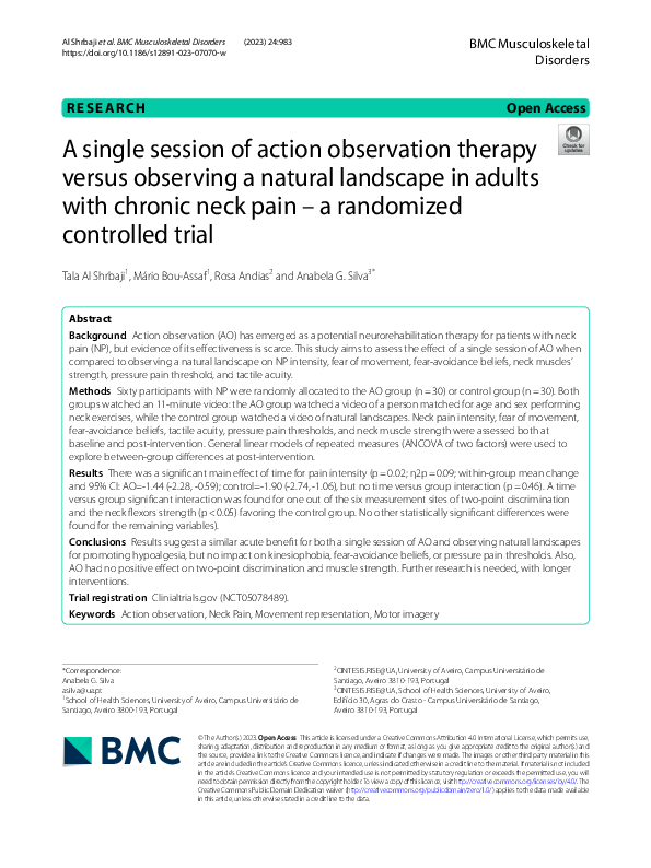 (PDF) A single session of action observation therapy versus observing a ...