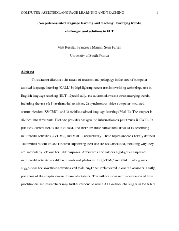(PDF) Computer-assisted language learning and teaching: Emerging trends, challenges, and ...