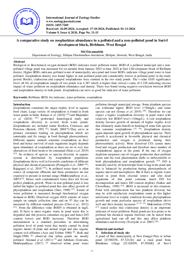 (PDF) A comparative study on zooplankton abundance in a polluted and a ...